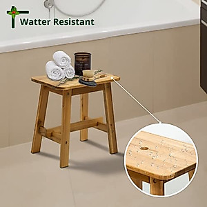 Acacia Wood Stool Rectangle Top Chairs Best Ideas End Tables for Sofas Sub-Stool for Living Room Bedside Strong Weight Capacity Upto 350 LBS, Natural Color