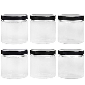 SBYURE 6 Pack 15 oz Round Clear Plastic Jars With Black Lids,Round PET Airtight Containers for Kitchen & Household Food Storage,Dry Goods,Honey,Nuts and More