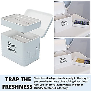QUILIVIK Farmhouse Metal Dryer Sheet Holder for Laundry Room with Hinged Lid - Large Metal Fabric Softener Dispenser - Dryer Sheet Container with Tray.(Glossy White)