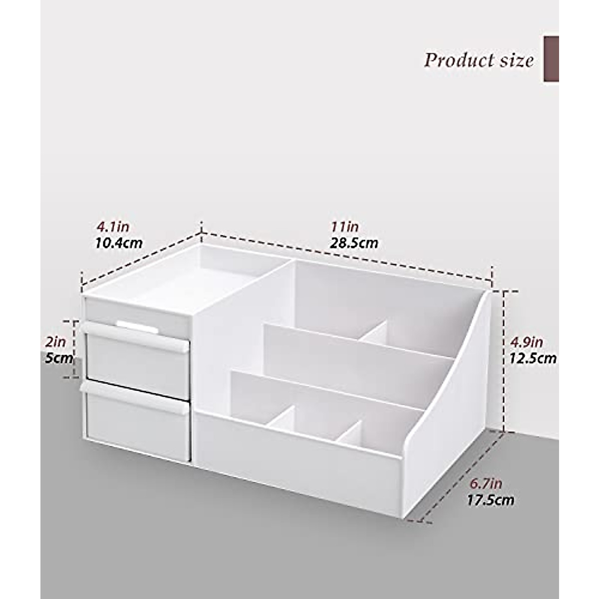 Makeup Desk Cosmetic Storage Box Organizer with Drawers for Dressing Table, Vanity Countertop, Bathroom Counter, Elegant Vanity Holder for Brushes, Eyeshadow, Lotions, Lipstick and Nail Polish (White)