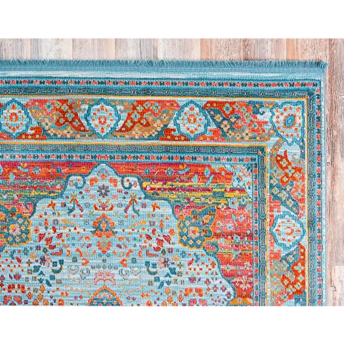 Unique Loom Baracoa Collection Area Rug - Malecon (8' 4" x 10', Light Blue/ Orange)