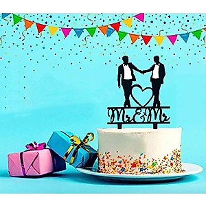 Mr & Mr Wedding Cake Topper, Black Acrylic Gay Wedding Cake Topper, Wedding Gift for Gay Couple, Men Anniversary Decoration