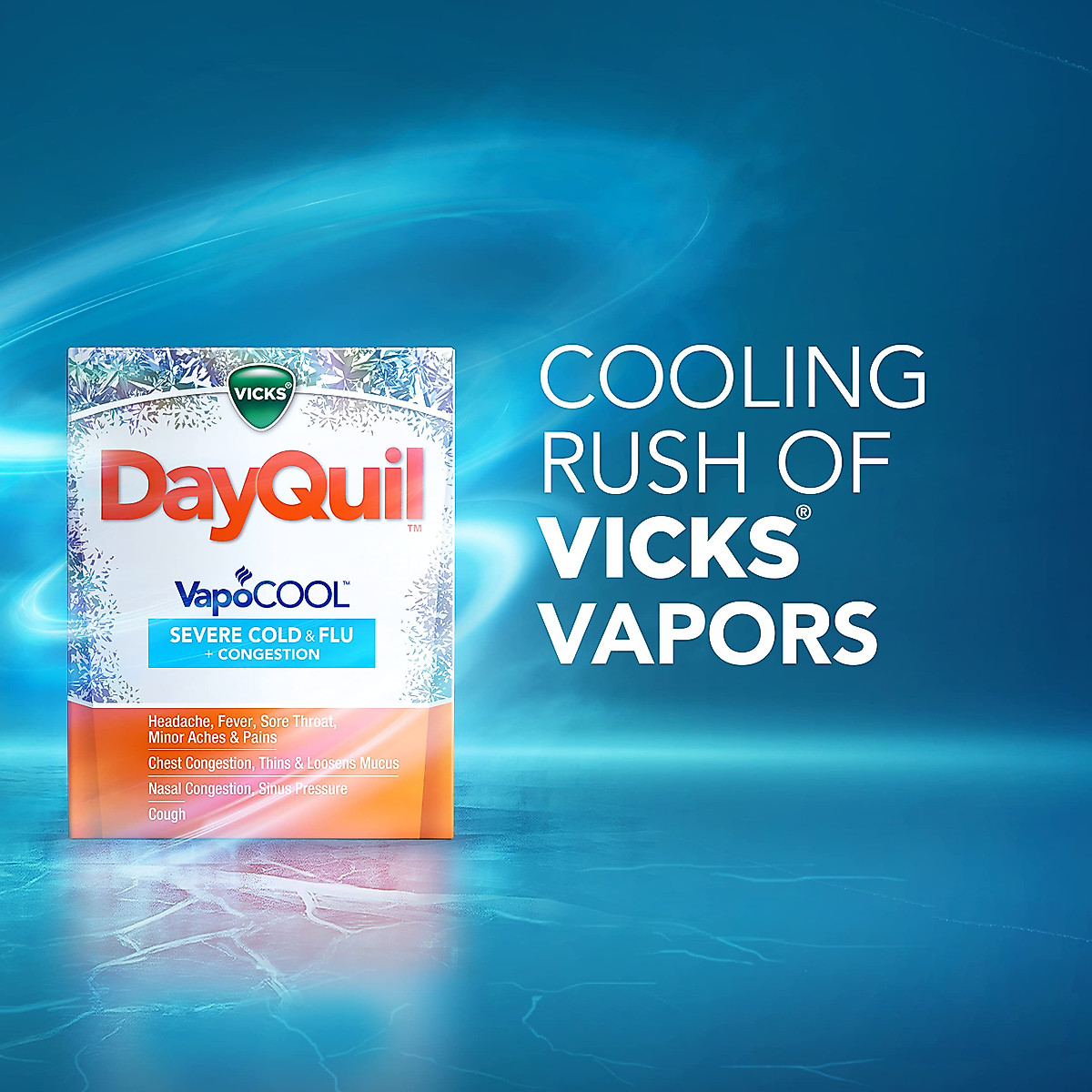 Vicks DayQuil VapoCOOL SEVERE Cold & Flu + Congestion Medicine, Non-Drowsy Max Strength 9-Symptom Relief for Fever, Sore Throat, Chest Congestion, Stuffy Nose, Nasal Congestion, Cough, 24 Caplets