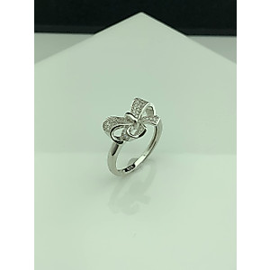 SILVERCLOSEOUT Rhodium Plated Sterling Silver Womens Cz Cubic Zirconia Bow Ring - Size 8