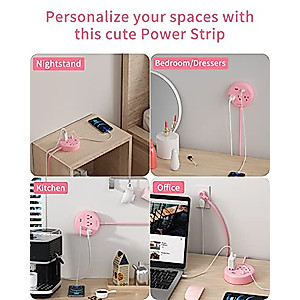 Rose Pink Power Strip with USB, NTONPOWER Flat Plug Extension Cord Nightst&Desktop Charging Station with 3 Outlet &2 USB, Wall Mount, Small Size for Dorm Room Home Office Travel, ,'5 FT Cord