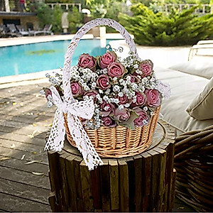 Hemoton Wicker Rattan Flower Basket Willow Handwoven Flower Girl Baskets for Farmhouse Wedding Table Centerpiece Rustic Courtyard Indoor Decor 28x20cm