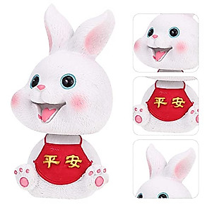 Angoily Rabbit Figurine Shaking Head Toy Bunny Car Dashboard Decoration Bobblehead Fengshui Lucky Statue 2023 Chinese Zodiac Rabbit New Year Car Decor