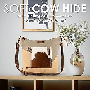 SIXTEASE Womens Shoulder Bag Vintage Style Shoulder Bags for Women - Made with Genuine Leather, Upcycled Canvas, or Hair On - Handmade, Adjustable Strap, Brass and Zinc Hardware - Hestia