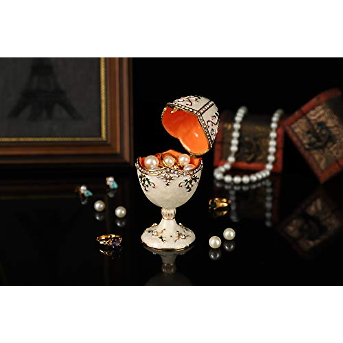 QIFU-Hand Painted Enameled Faberge Egg Style Decorative Hinged Jewelry Trinket Box Unique Gift For Home Decor …