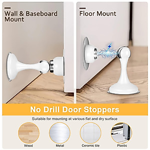 Door Stopper, 2 Pack Magnetic Door Stop White, Stainless Steel Door Catch, 3M Double-Sided Self Adhesive Tape, Door Holder Doorstop, No Drilling, Keep Your Door Open