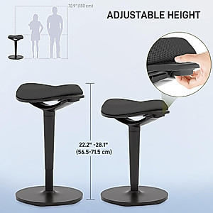 HOMCOM Standing Desk Chair, Ergonomic Backless Wobble Stool, Height Adjustable Tall Office Chair 22.2-28.1 Inches, Active Learning Stool for Office Desks, with Rocking Motion, Padded, Black