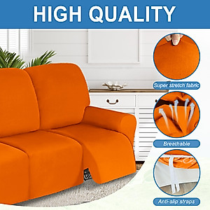 ALIECOM 4 Piece 100% Waterproof Recliner Cover for Large Recliner Stretch Recliner Chair Covers for Reclining Chair with Arms Recliner Slipcovers Non Slip Furniture Protector (Orange, 1 Seat)