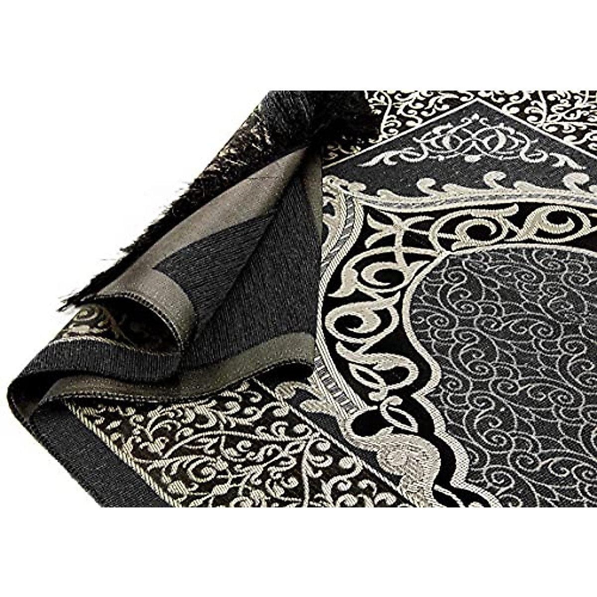 EDUS Turkish Muslim Prayer Rug, Gifts 99 Prayer Beads and Kufi Hats for Men, Cotton Islamic Prayer Mat for Men Women and Kids, Portable Carpet, Great Ramadan Gifts, Ottoman Rugs (Grey)