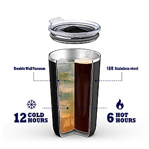 Ideus 20 oz Tumbler, Travel Coffee Mug with Splash Proof Sliding Lid, Double Wall Stainless Steel Vacuum Insulated Coffee Mug for Home and Office, Keep Beverages Hot or Cold, Black