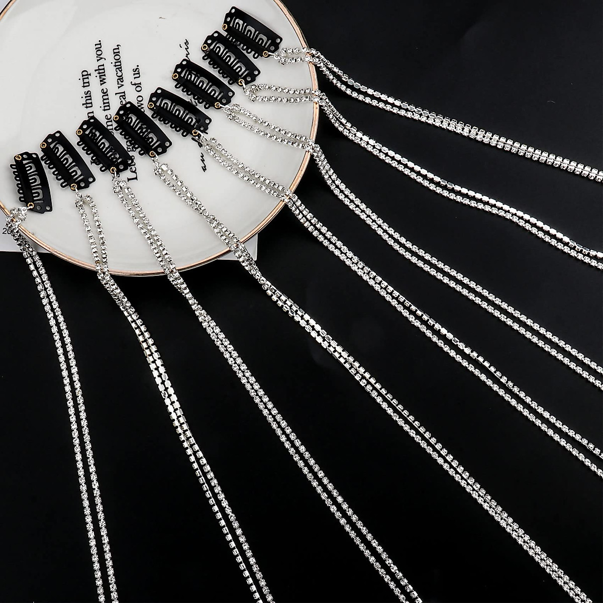 8 Pieces Long Rhinestone Hair Chains,Punk Tassel Hair Clips Bling Crystal Hair Extension 20 Inch Head Chain Silver Decorative Hair Clip Hairpin for Women and Girls Nightclub Party Daily Headwear