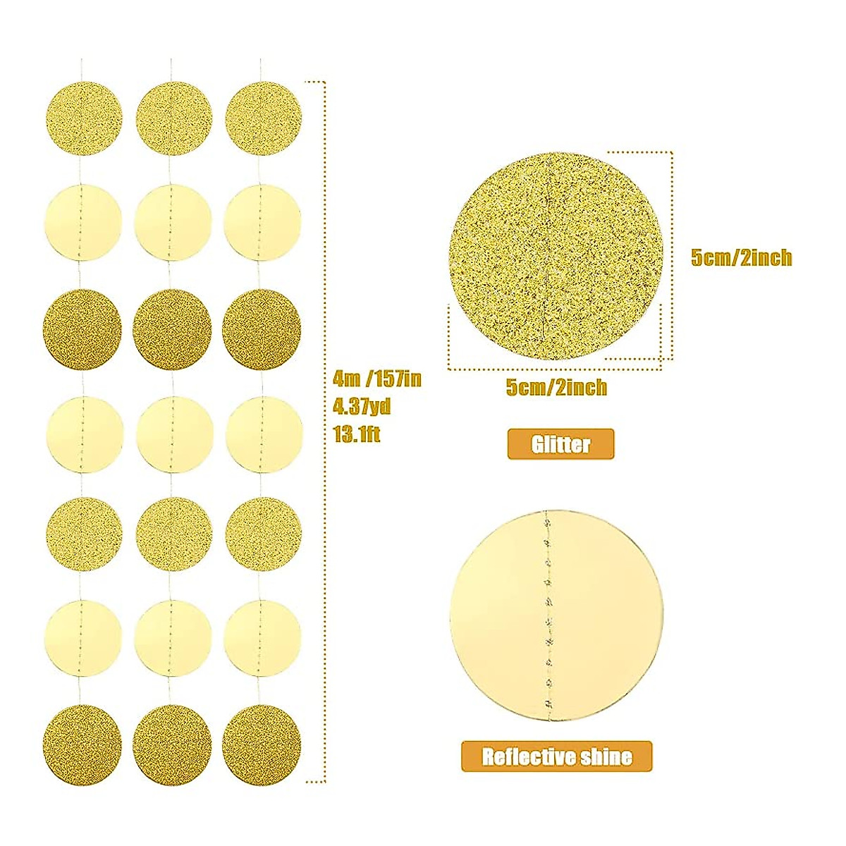 Glitter Circle Dot Garland Kit for Party Decorations Hanging Circle Banner Streamer Backdrop Decor for Wedding Birthday Bday Engagement Bridal Shower (Glitter Gold)