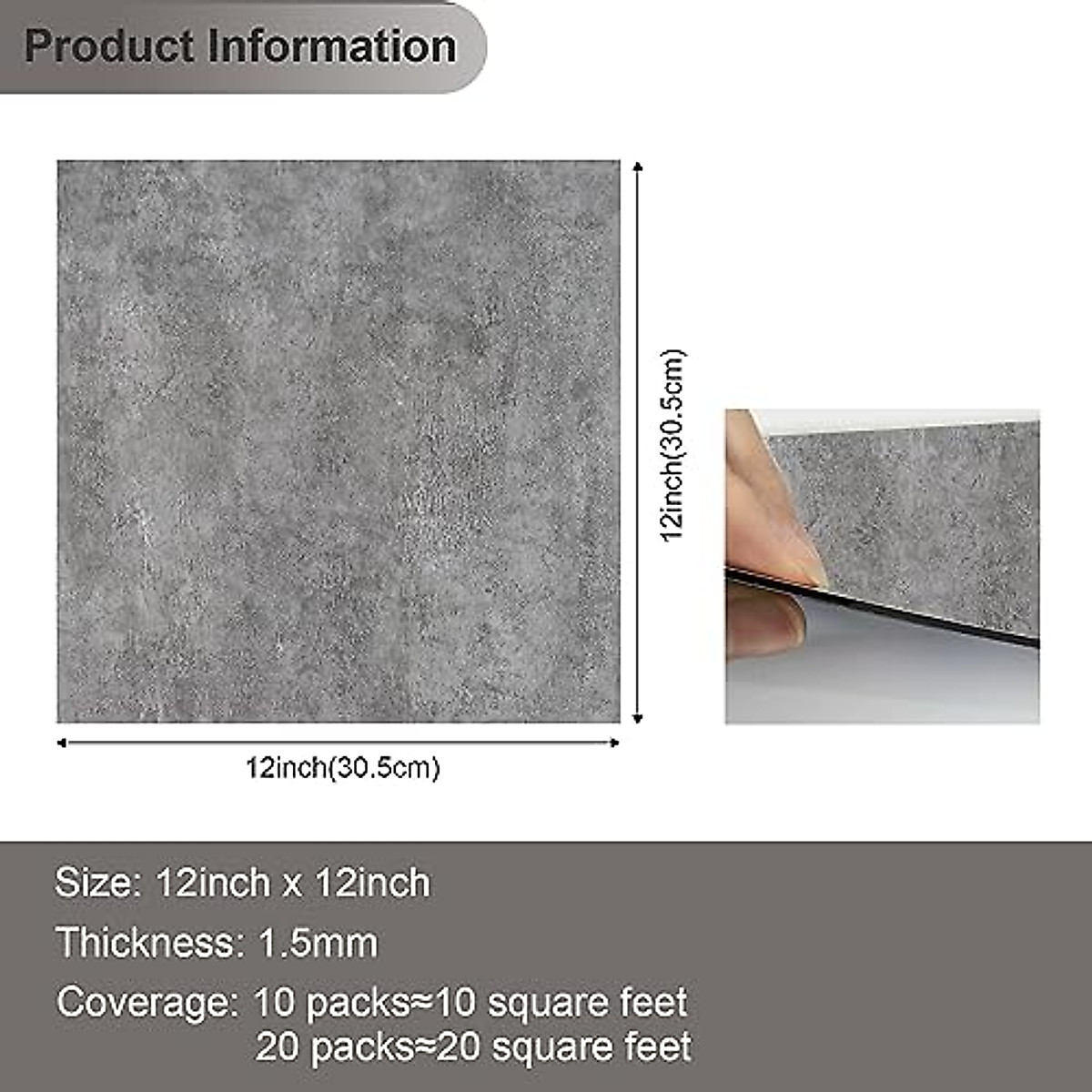 VaryStyle 12"x12" Peel and Stick Grey Slate Vinyl Floor Tiles - 10 Pack, Waterproof, Slip Resistant, Easy to Install