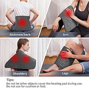 Electric Heating Pad for Back Pain Relife, Cramps, Neck and Shoulder, Moist/Dry Heat Therapy with Auto Shut Off Heating Pads, Holiday Christmas Gifts for Women Men Mom Dad (12"*24"), Gray