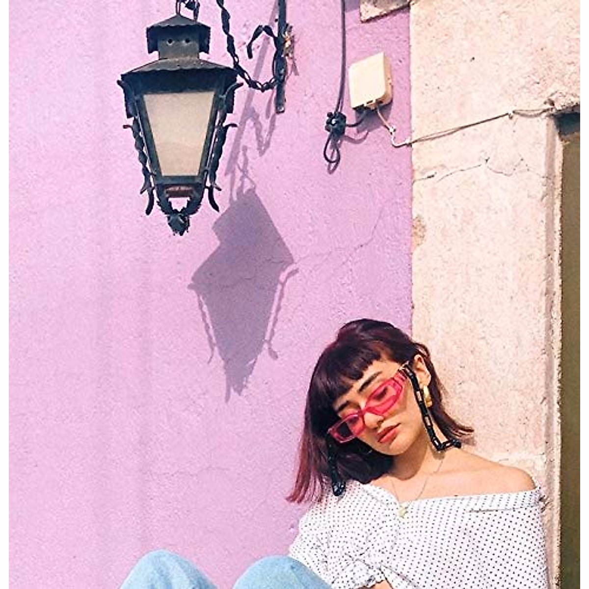FEISEDY Retro Rectangle Sunglasses Women Men Vintage 90s Small Glasses Thick Narrow Fashion Y2K Plastic Glasses B2462