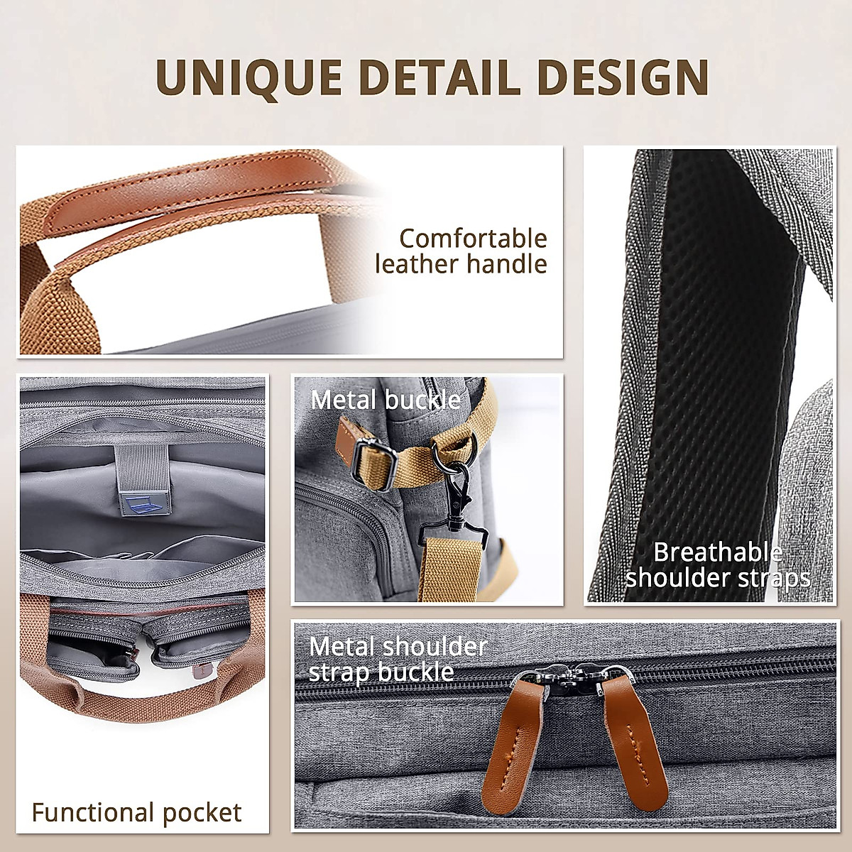 MOLNIA 15.6 inch Laptop Backpack,3 in 1 Briefcases For Men,Laptop Backpack, Messenger Bag,Computer Bags For Men, Grey