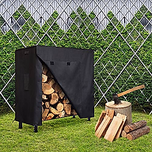 ZNCMRR Firewood Log Rack Cover, 4 Feet 600D Oxford Heavy Duty Outdoor Waterproof All-Weather Outdoor Protection for Firewood Rack Cover, 48" x 24" x 42" (4 Feet, Black)