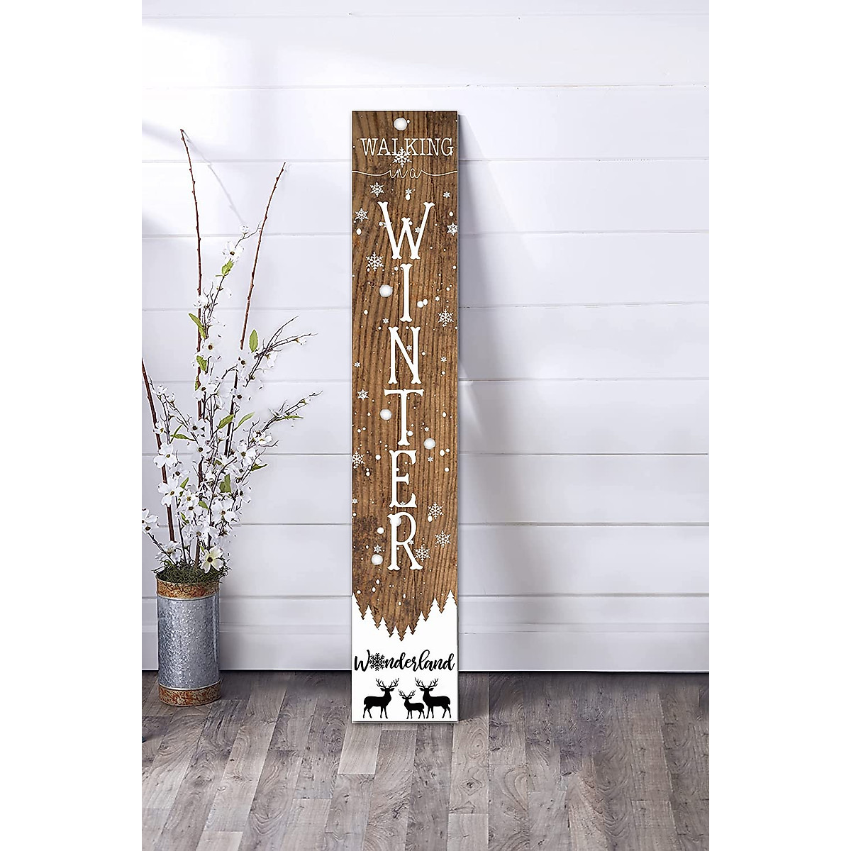 Isaric Winter Decor,Christmas Vertical Porch Sign,8*48Inch Tall Rustic Farmhouse Style Hanging,Walking In A Winter Wonderland Vertical Porch Sign,Front Door, Wall