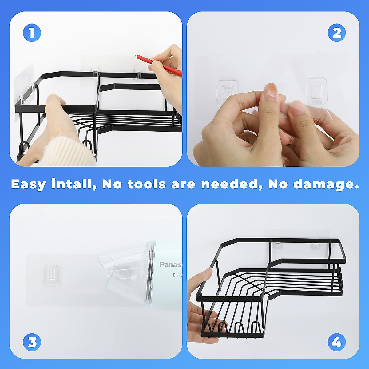 Sevlaz Corner Shower Caddy,Hanging Adhesive Bathroom Shelves, Bathroom Organizers and Storage for Inside Shower, Black Large Capacity Rustproof Shower Accessories for Bathroom & Apartment