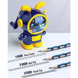 Pencil Sharpeners, 3 Gears Adjustable Colored Pencil Sharpener, Space Rabbit Shape High Capacity Shavings Tray, Manual Pencil Sharpener for Teachers, Artists, Engineers, Architects (Royal Blue)