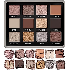 Lamora Nude Neutral Eyeshadow Palette - 12 Natural Highly Pigmented Shimmer & Matte Shades - Travel Size Makeup Palette with Mirror
