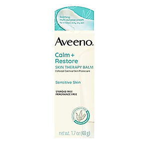 Aveeno Calm + Restore Skin Therapy Balm, Soothing & Moisturizing Skin Protectant for Sensitive Skin, Colloidal Oatmeal & Ceramide to Help Fight Dry Skin, Fragrance- & Steroid-Free, 1.7 oz