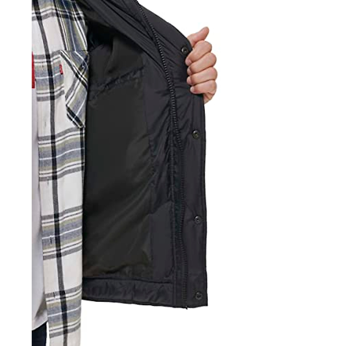 Levi's Men's Performance Hooded Puffer Trucker Jacket (Regular & Big & Tall Sizes), Black Solid, XL