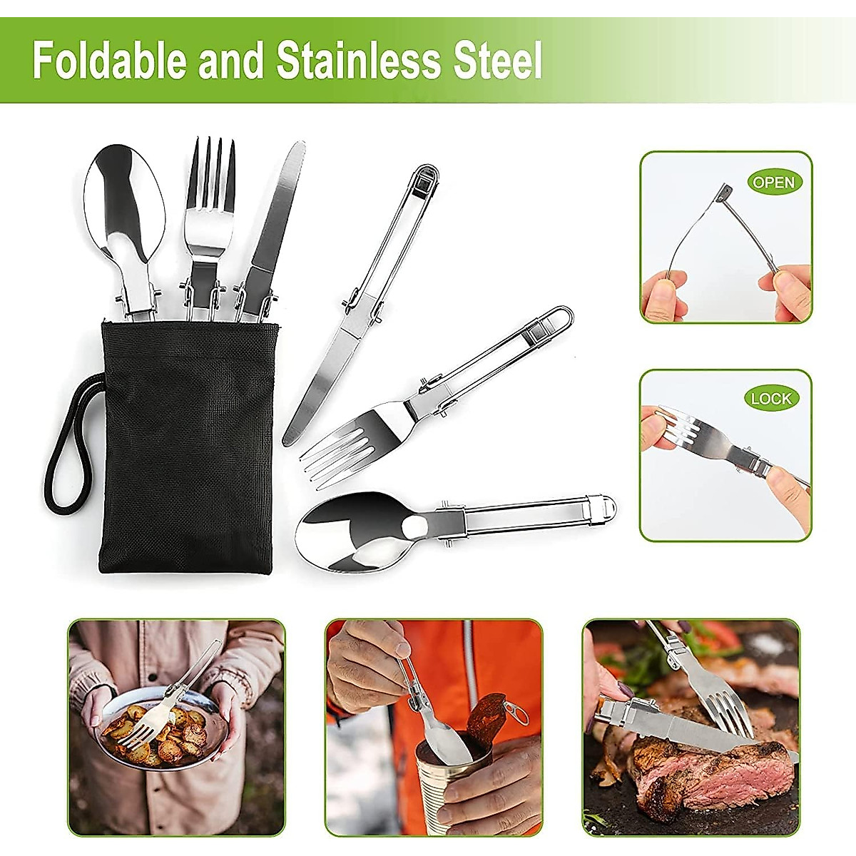 Camping Cooking Set Camping Cookware Outdoor Aluminum Mess Kit with Frying Pan, Pot with Lid, 1.2L Kettle Set and 2 Stainless Steel Plate, 2 Folding Cups and 2 Set Knives Spoons for Backpacking Picnic