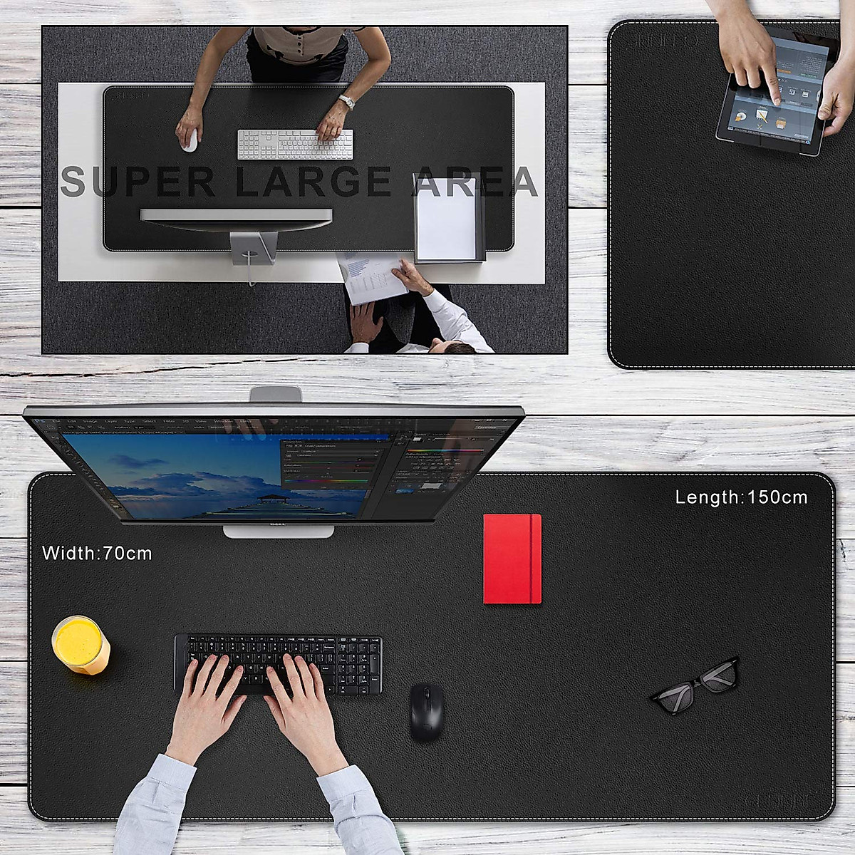 CENNBIE 59" x 27.5" Extended Mega Size Professional Leather Desk Mat for Full Desk - Super Large XXXL Large Mouse Pad (Black)