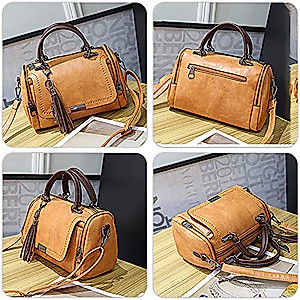 PORRASSO Retro Handbag Women Crossbody Bag Ladies Shoulder Bag Waterproof PU Leather Top-Handle Bag Work Travel Dating Boston Bag Light Brown
