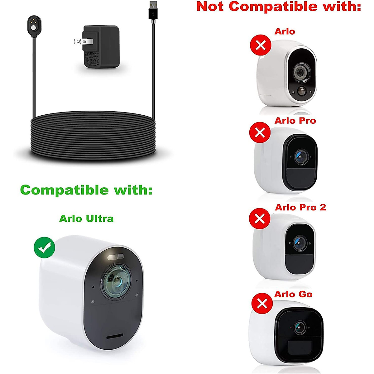 Taken 30ft/9m Arlo Ultra Cable, Weatherproof Outdoor/Indoor Magnetic Charging Cable and Power Adapter for Arlo Ultra 4K, Ultra 2, Arlo Pro 3, Pro 4