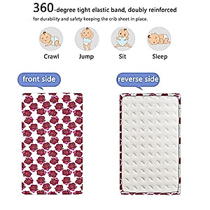 Roses Themed Fitted Mini Crib Sheets,Portable Mini Crib Sheets Soft Toddler Mattress Sheet Fitted-Baby Sheet for Boys Girls,24“ x38“,Raspberry Pink Dark Magenta White