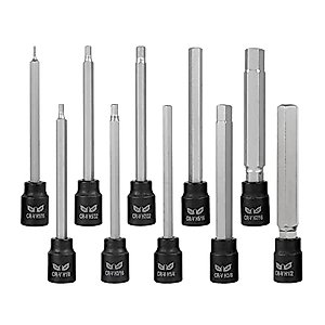 Extra Long Allen Wrench Hex Bit Socket Set (10 Pack) - Long 6" Hex Bit in 3/8" Drive Sizes: 1/16", 1/8", 5/32", 3/16", 7/32", 1/4", 5/16", 3/8", 7/16", 1/2"