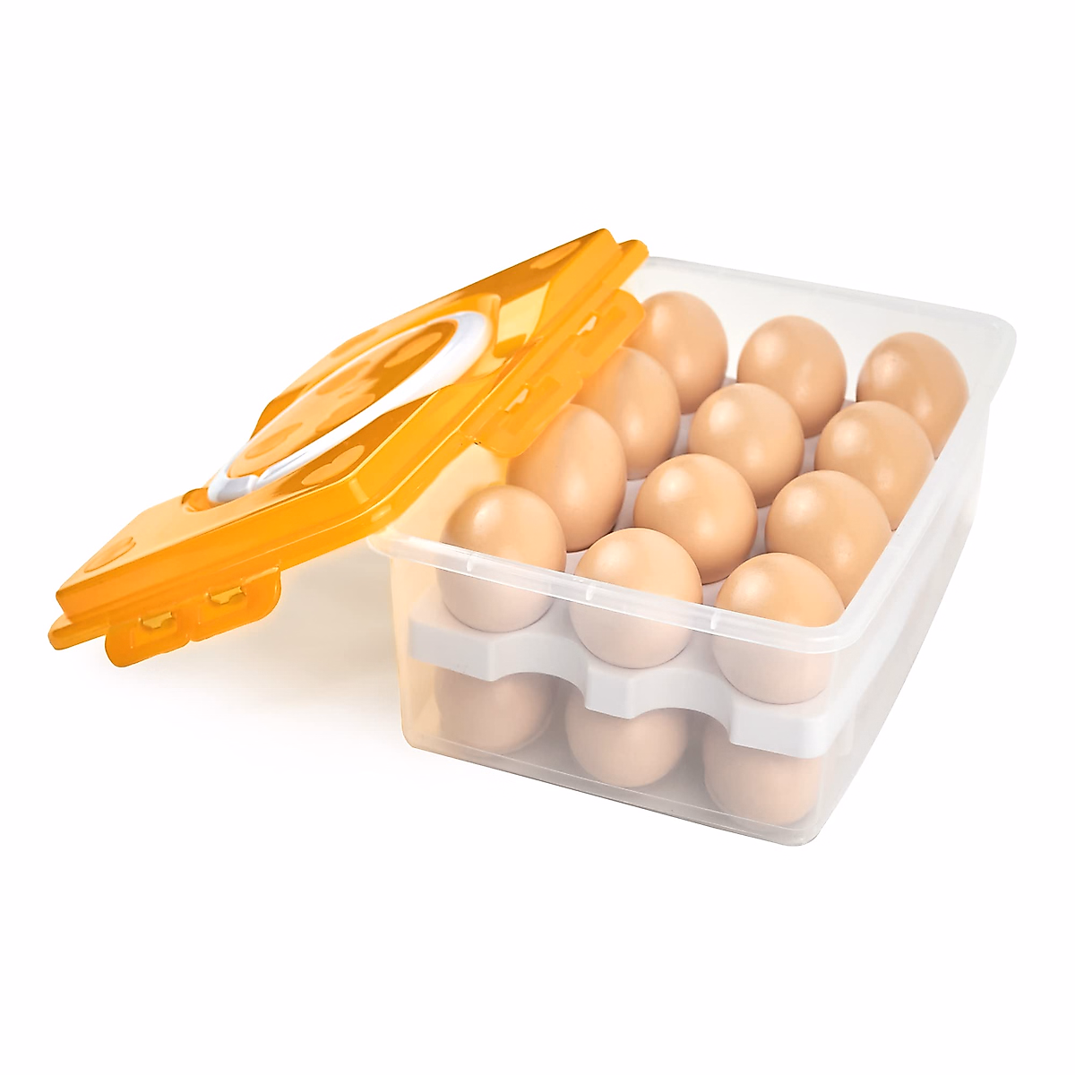 2 Tiers Egg Container Deviled Egg Carrier Eggs Holder with Handle Fridge Freezer Storage by DELIFUR (Orange)