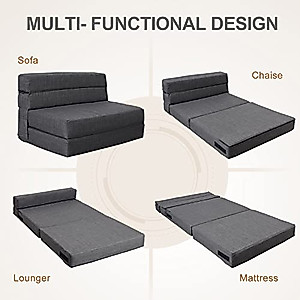 Nigoone Queen Size Folding Sofa Couch Memory Foam with 2 Pillows Sleeper Chair Lazy Couch Triple Futon Convertible Guest Beds, Washable Cover,Dark Gray