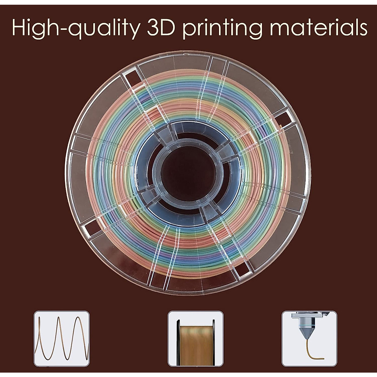 Maths Silk Rainbow Pla+ 3D Printer Filament 1.75mm (±0.02 mm), 1Kg/2.2lb, Vacuum Package for 3D Printer & 3D Pen- Rainbow