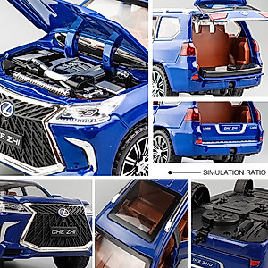 EROCK Exquisite car Model 1/24 Lexus 570 Off-Road in Luxury SUV Model Car, Zinc Alloy Pull Back Toy car with Sound and Light for Kids Boy Girl Gift