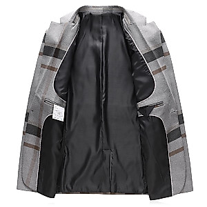 Men's Plaid Suit Slim Fit 3 Piece Casual Suits One Button Blazer Business Wedding Party Jacket Tuxedo Vest & Pants Grey