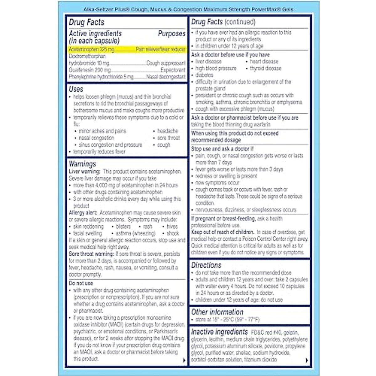 Alka-Seltzer Plus Maximum Strength Cough, Mucus & Congestion Powermax Liquid Gels, Fast and Effective Chest Congestion Relief, Cough Suppressant, For Adults and Children 12 Years and Older 24 Count