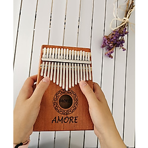 AMORE Kalimba 17 Keys Thumb Piano Small Musical Instrument Christmas Gift for Kids 70 Song Book Tabs Portable Mbira Finger Piano and Adults Beginners All in One Kit