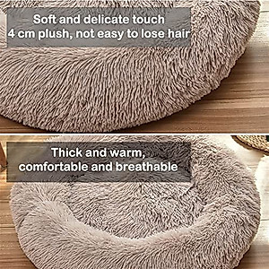 LQUOXH Long Plush Fluffy Pet Dog Bed Claming Dog Beds Round Cat Dog Bench Soft Warm Kennel Large Mat Pet (Color : Black, Size : 50CM)
