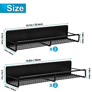 TAOUNOA 4pcs Magnetic Fridge Shelf - 2pcs Large Magnetic Spice Rack for Refrigerator and 2pcs Small Magnetic Refrigerator Organizer, Black