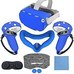 JYMEGOVR for Oculus Quest 2 Silicone Cover, Protective Cover Accessories for Meta VR, Multi Colors Soft Shell Skin, Controller Grips & Face Cover Set (Blue)