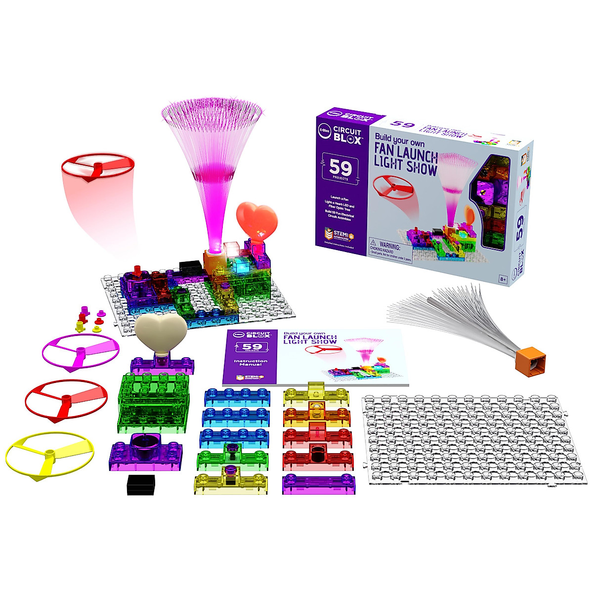 E-Blox Building Blocks STEM Circuit Kit, 59 Projects, Build Your Own Fan Launch Light Show, Science Projects, Birthday Gift, Boys, Girls, 8+