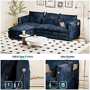 Modular Sectional Sofa, Convertible L Shaped Couch, 4 Seat Sofa Set with Chaise, Comfy Cloud Couches for Living Room, 110 inch Width Modern Sofa Couch, Chenille (Dark Blue, 3 Seats with Ottoman)