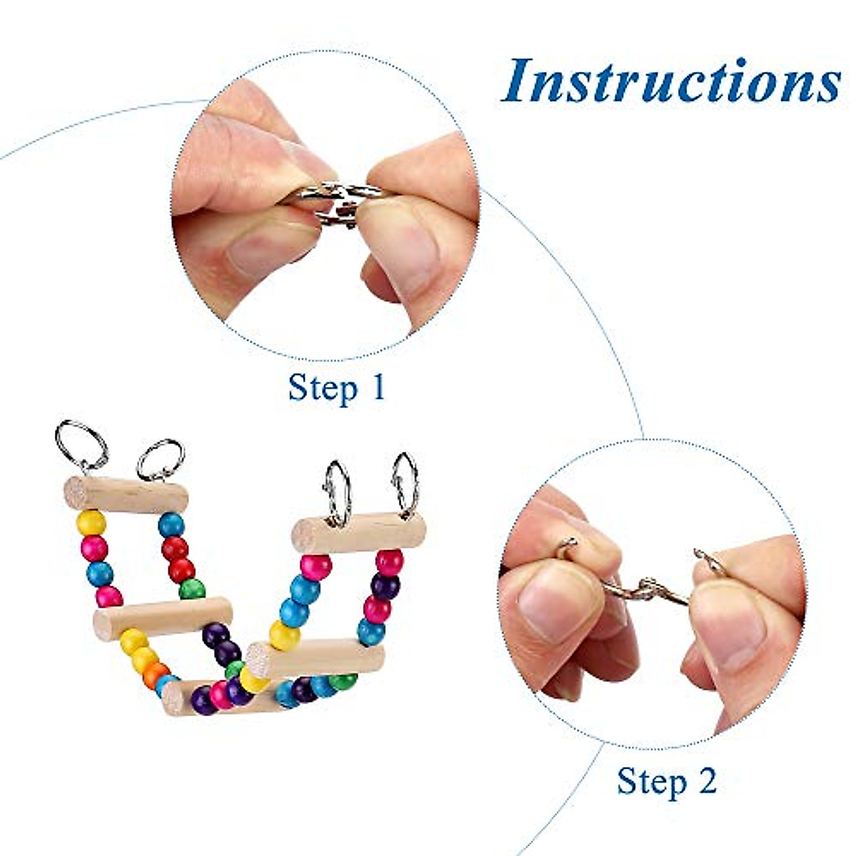 Filhome Hanging Bird Ladder Swing Bridge Toys, Parrot Playground Perch Stand Toy Bird Cage Accessories for Parakeets Cockatiels, Conures, Macaws, Finches